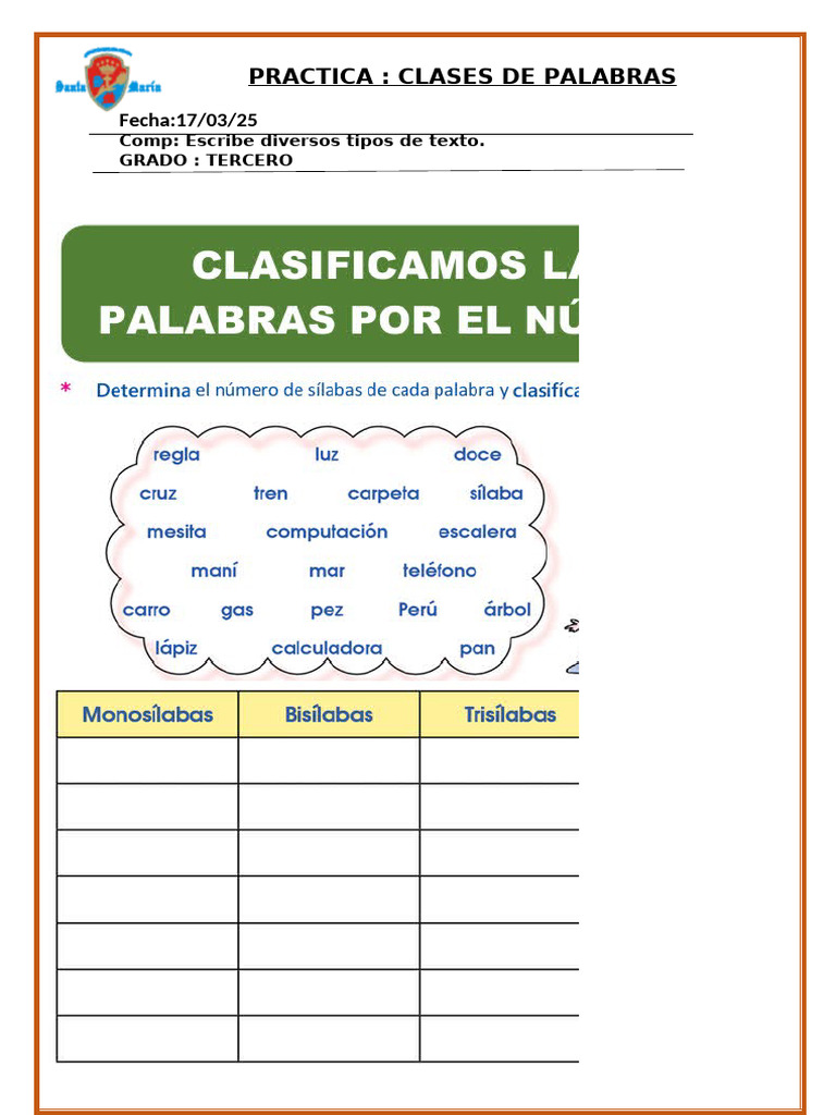 Clasificamos Las Palabras Por El Numero de Silabas | PDF