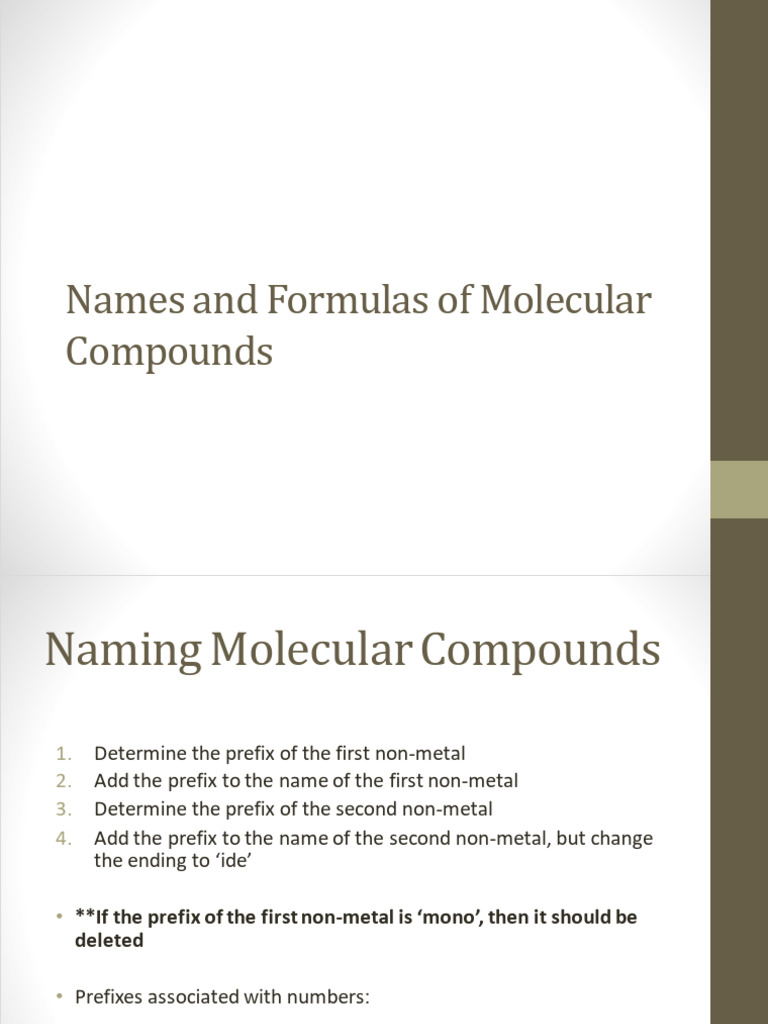 Names and Chemical Formulas of Molecular Compounds | PDF