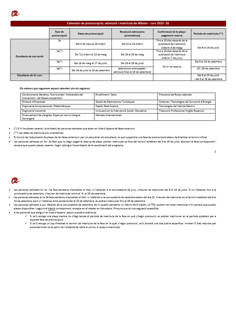 Calendari Master Curs Vigent 3 | PDF