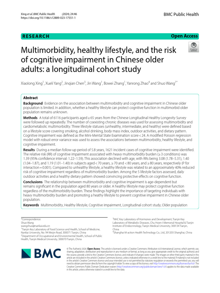 Multimorbidity Healthy Lifestyle and The Risk of Cognitive Impairment ...