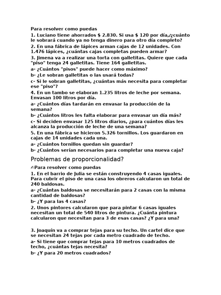 2do.y 3ro Problemas de Calculo. Continuidad Pedagógica | PDF