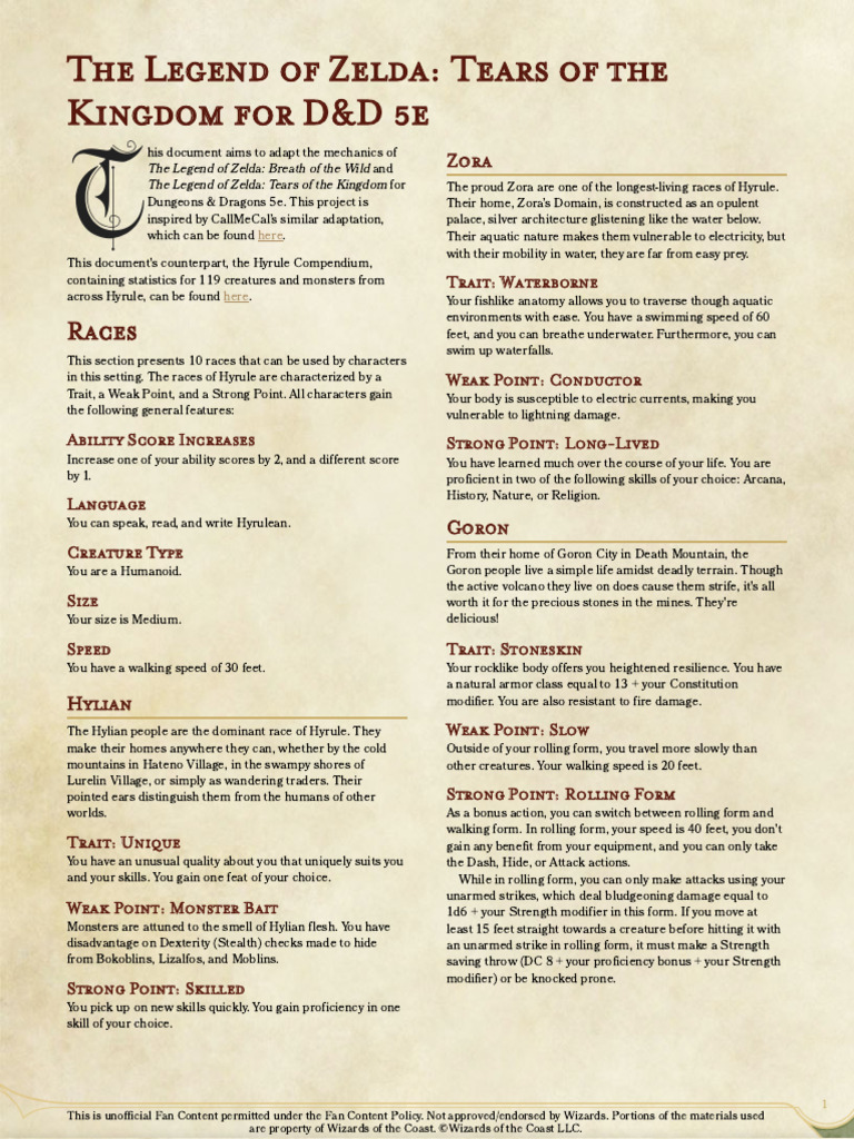 Tears of The Kingdom 5e - GM Binder | PDF