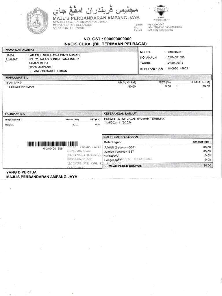 Resit Permit Khemah - 20240426 - 0001 | PDF