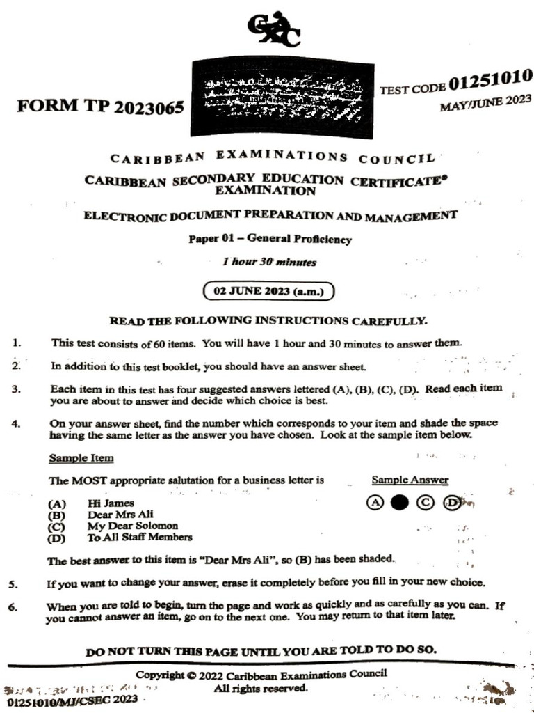 Csec Edpm June 2023 Paper 1 | PDF