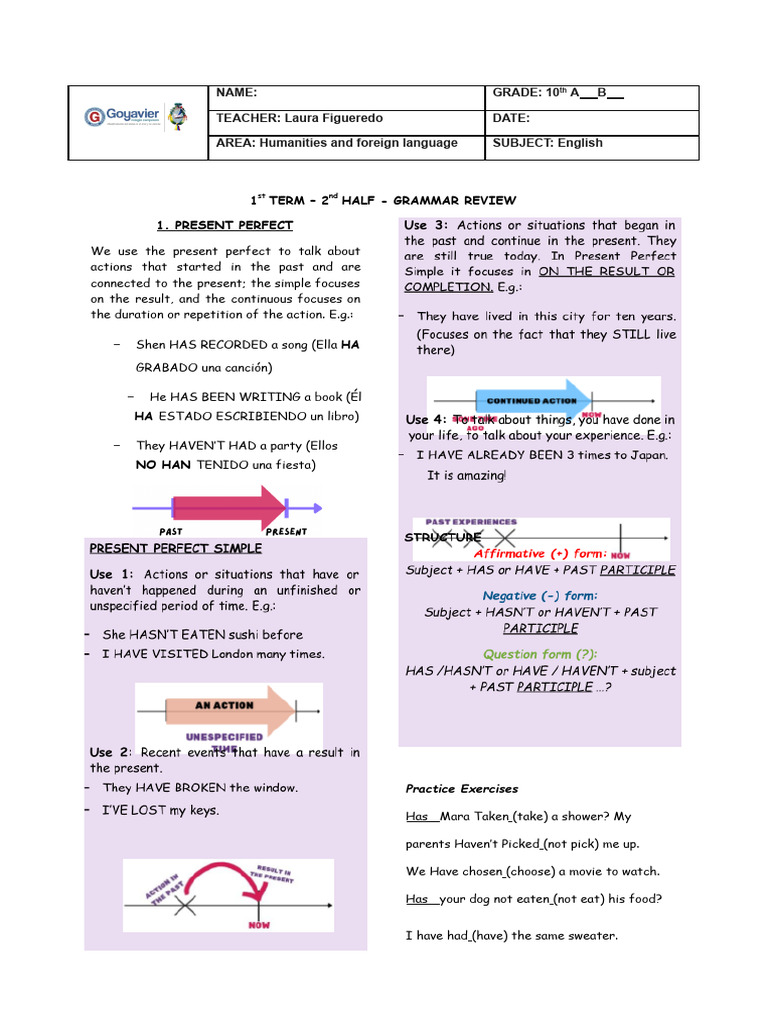 10th Grade English Grammar Review | PDF | Verb | Linguistics
