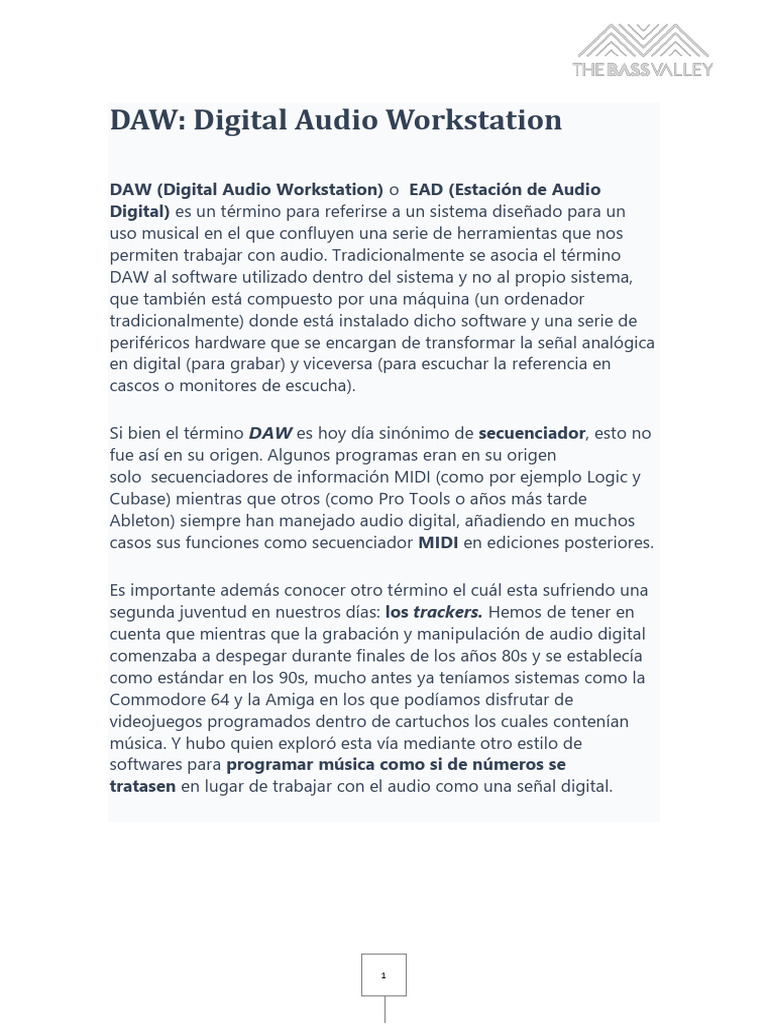 DAW (Digital Audio Workstation) EAD (Estación de Audio Digital) | PDF | Ingeniería de audio ...