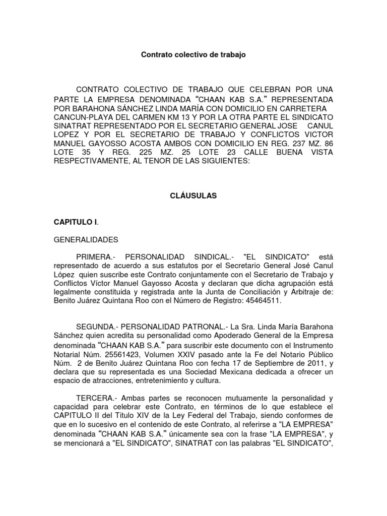 Contrato Colectivo de Trabajo | PDF | Derecho laboral | Sindicato