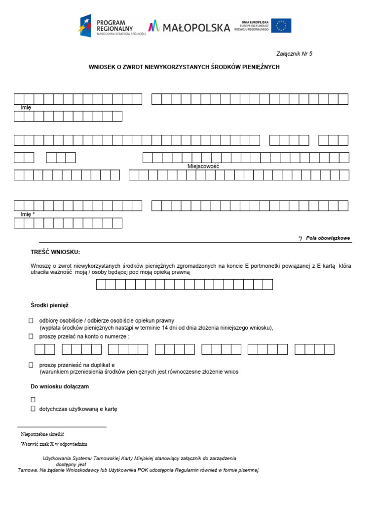 TKM 2018 Wniosek o Zwrot Srodkow | PDF