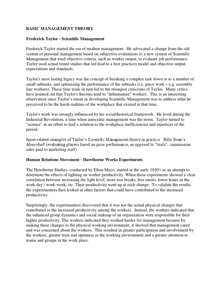 Basic Management Theory Frederick Taylor - Scientific Management | PDF ...