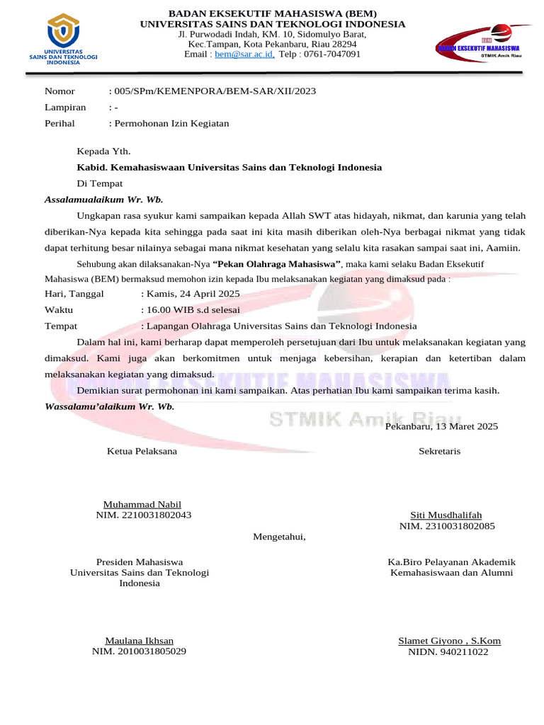 Surat Izin kegiatan PORMA 2025 | PDF
