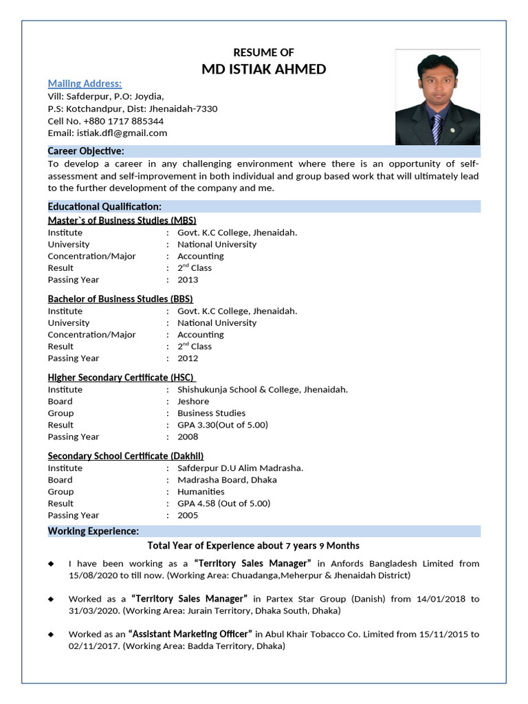 Resume of MD Istiak Ahmed | PDF