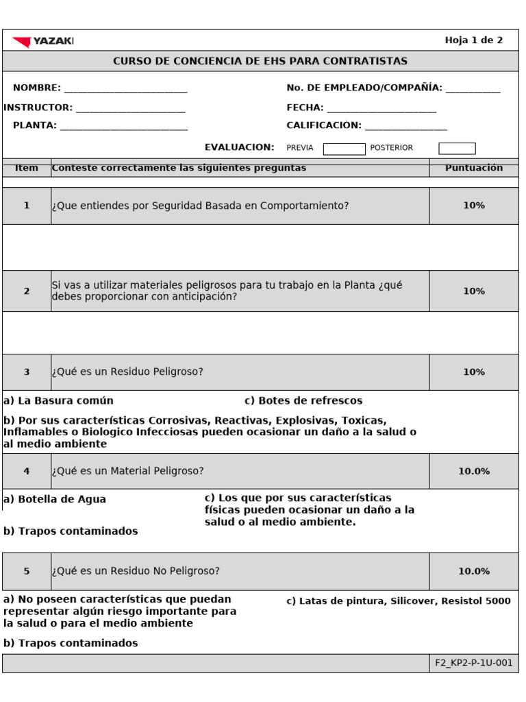 Conciencia de Ehs para Contratistas Prueba | PDF | Mercancías ...