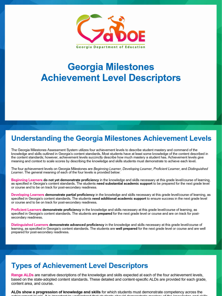Georgia Milestones Achievement Levels | PDF | Learning | Educational Stages