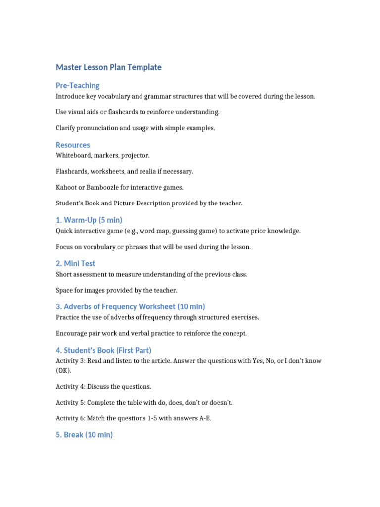 Master Lesson Plan Template | PDF