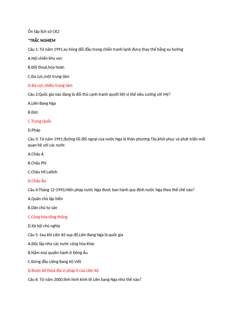 Ôn tập lịch sử CK2 | PDF