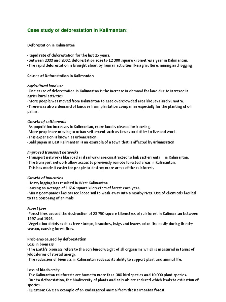 Case Study of Deforestation in Kalimantan | PDF | Deforestation ...