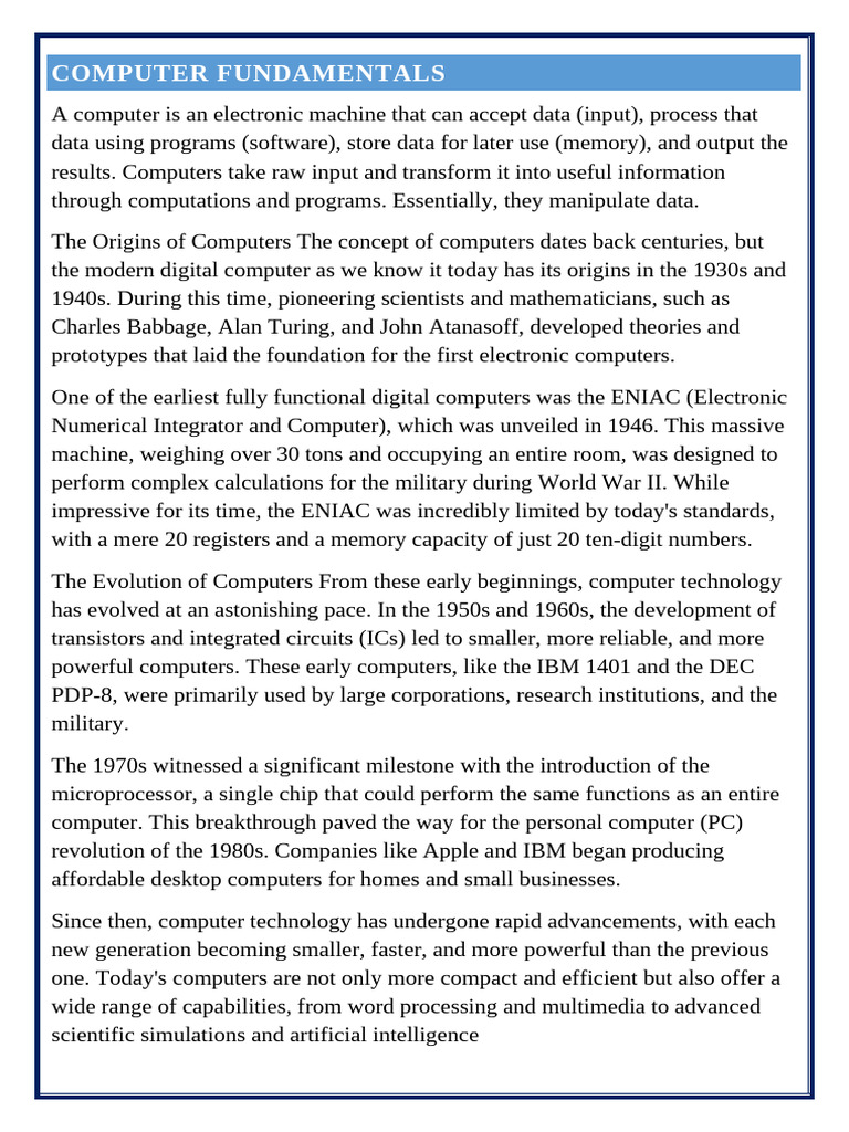 #1-Introduction To Computer | PDF | Solid State Drive | Computer Data ...