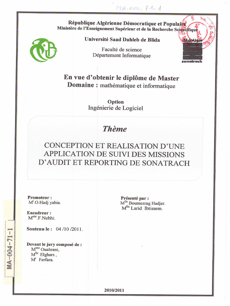 Boumezrag Hadjer (Conception Et Réalisatio D'une Application.... ) | PDF