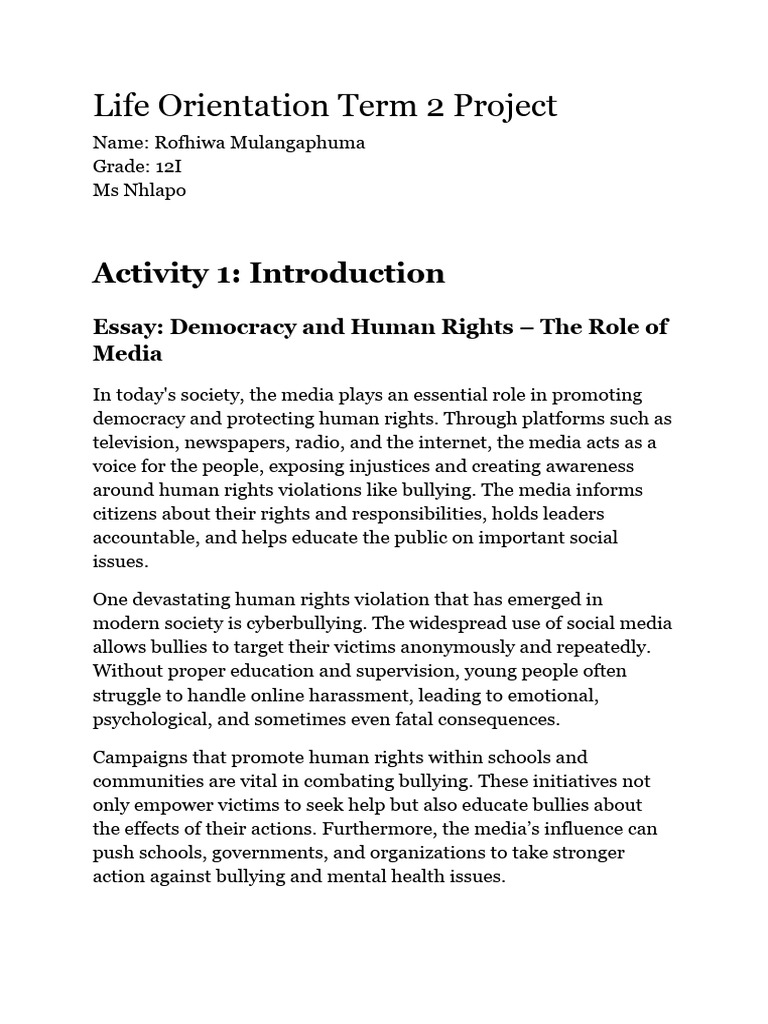 Life Orientation Term 2 Project | PDF | Cyberbullying | Bullying