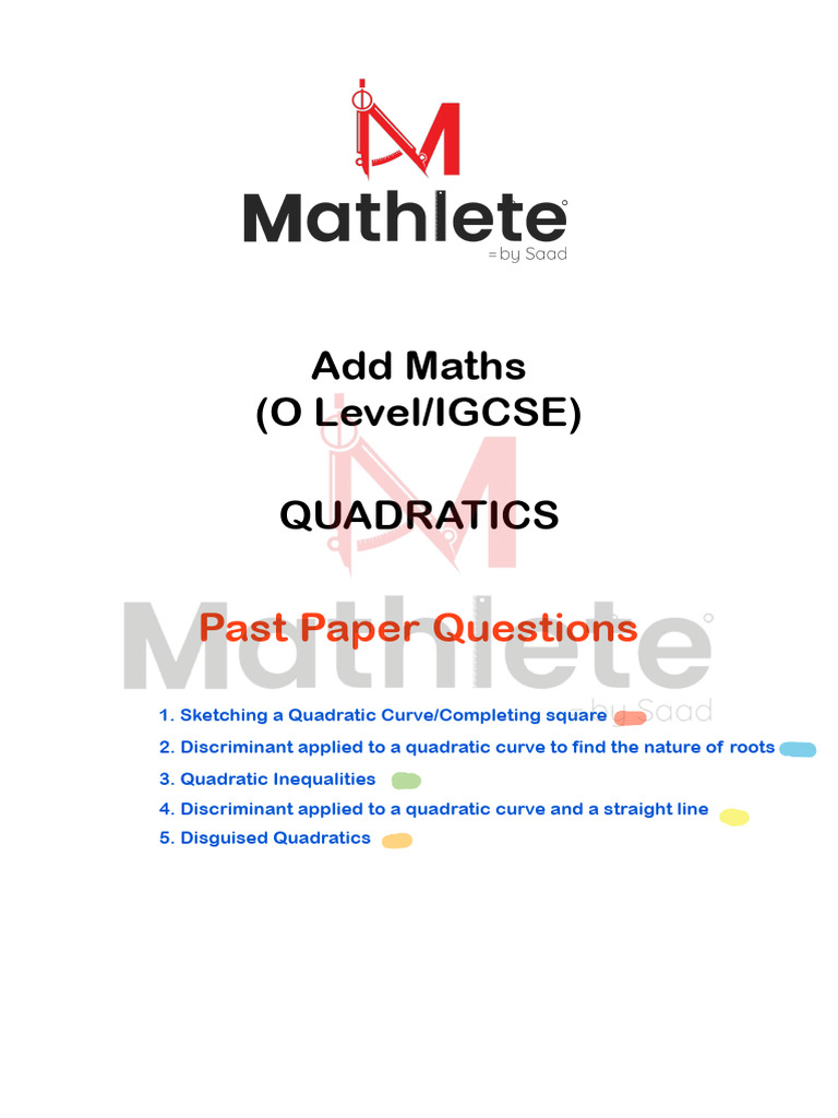 Quadratics - Past Paper Questions | PDF | Quadratic Equation | Abstract ...