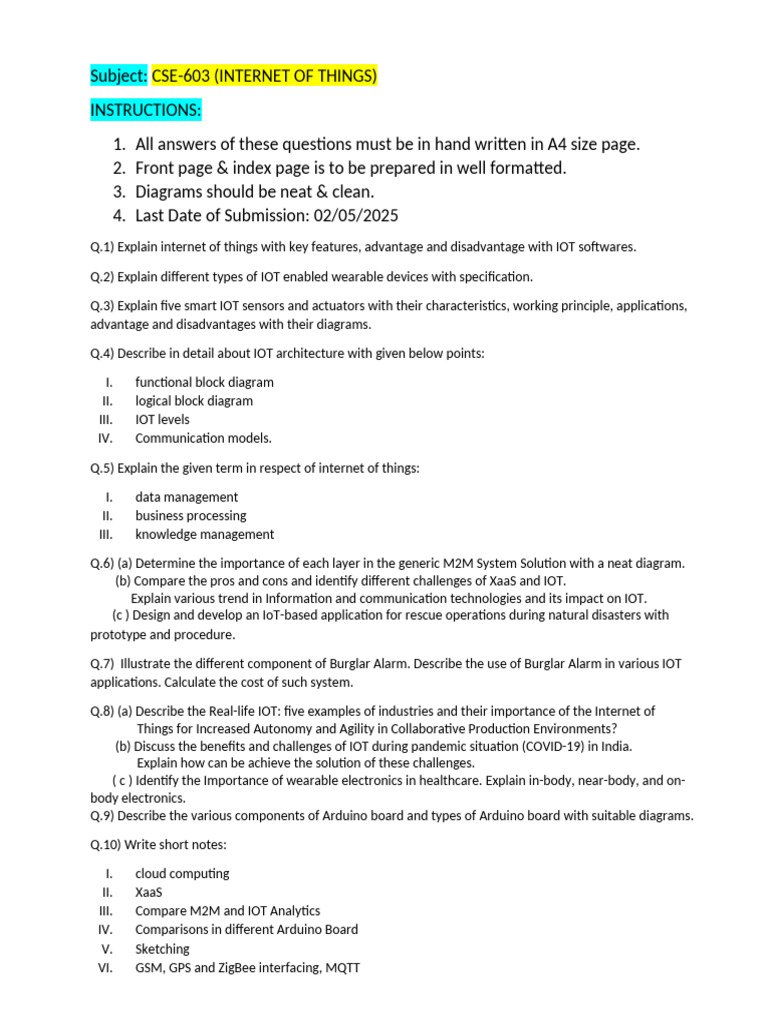 Iot - Assignment - Cse 603 - Last - Date 02 May 2025 | PDF