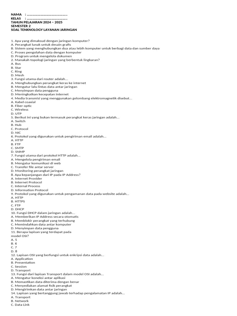 Soal TLJ Kls Xi SMST II 2025 | PDF