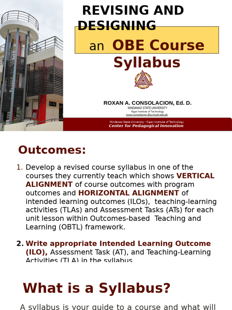 REVISING An Outcomes Based Course Syllabus | PDF | Educational ...