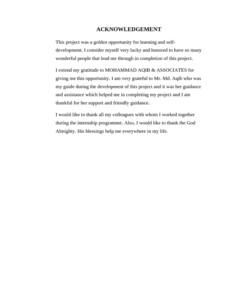 Acknowledgement On CA Internship | PDF