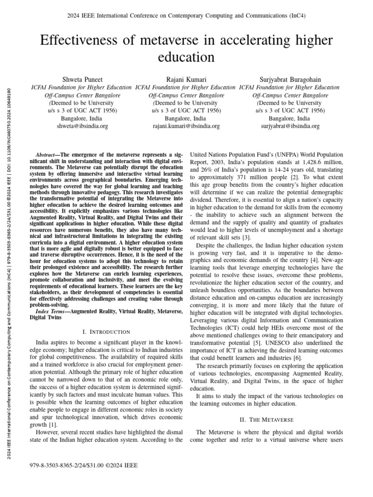Metaverse's Role in Indian Higher Education | PDF | Augmented Reality ...