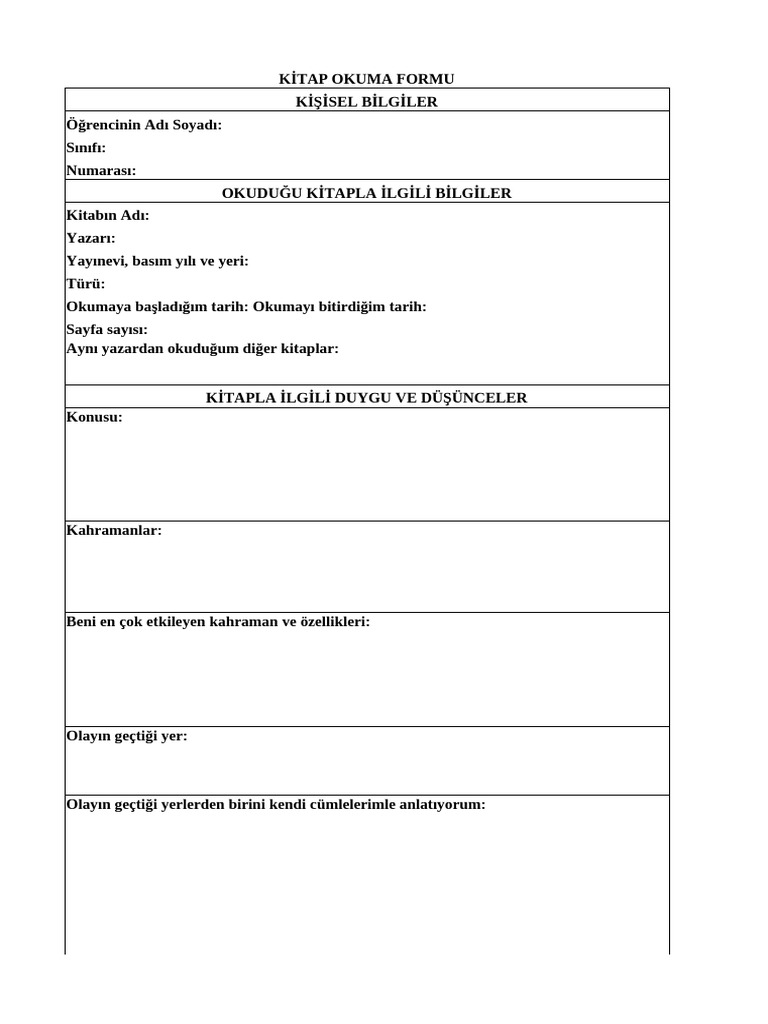 Kitap Okuma Formu | PDF