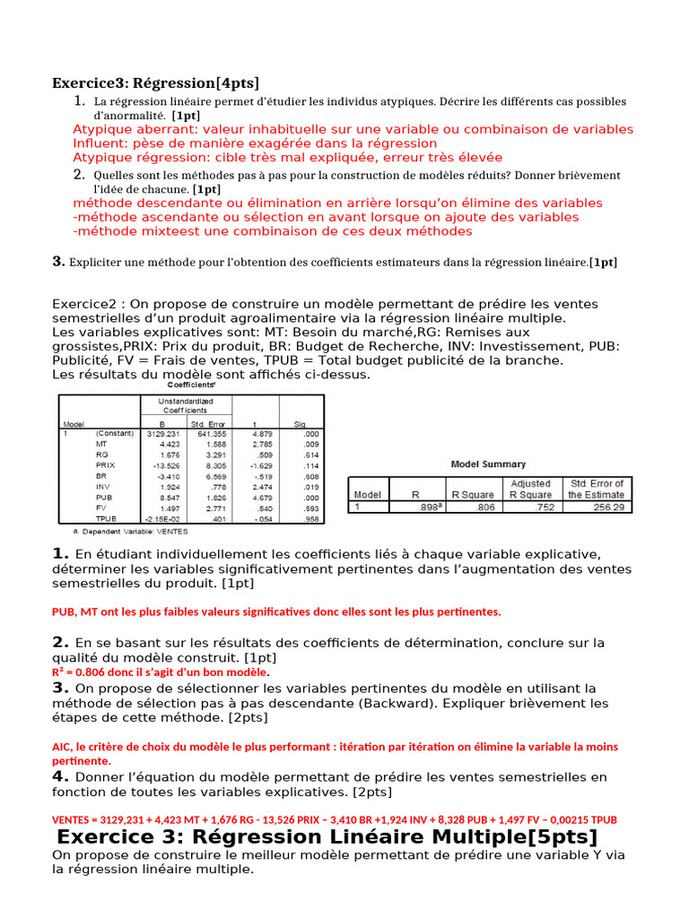 Exercices Regression | PDF | Analyse de régression | Régression linéaire