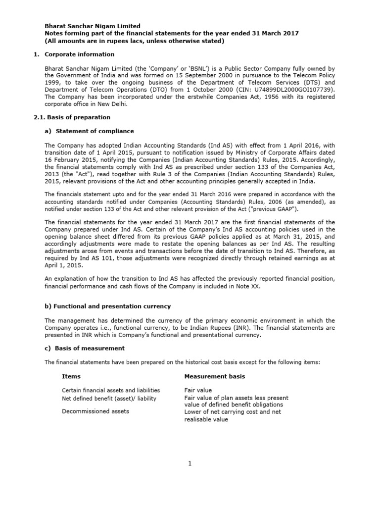Circle Accounting Policies - BSNL 02082017 | PDF | Fair Value ...
