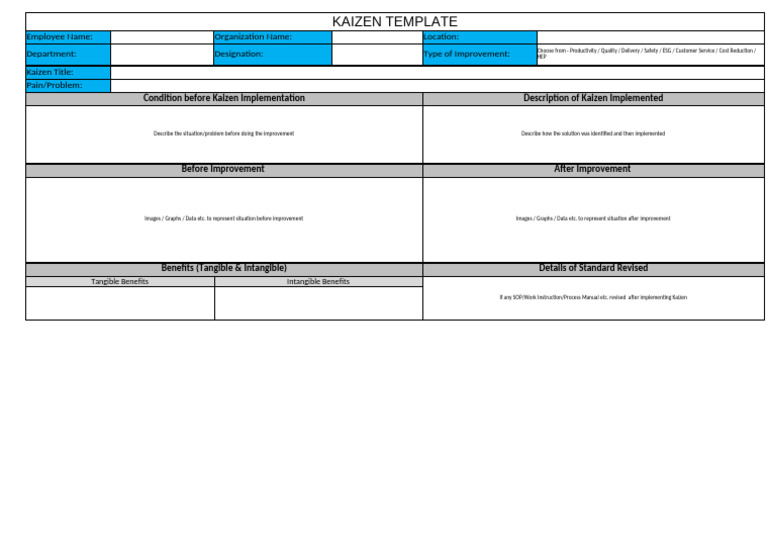 Kaizen Improvement Template Guide | PDF