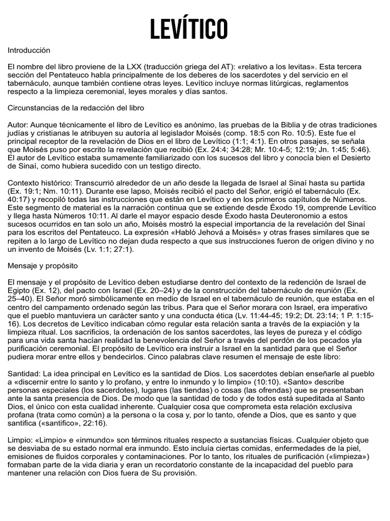 Introducción A Levitico | PDF | Libro de levítico | Moisés