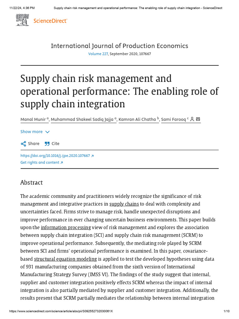 Supply Chain Integration and Risk Management | PDF | Supply Chain | Risk