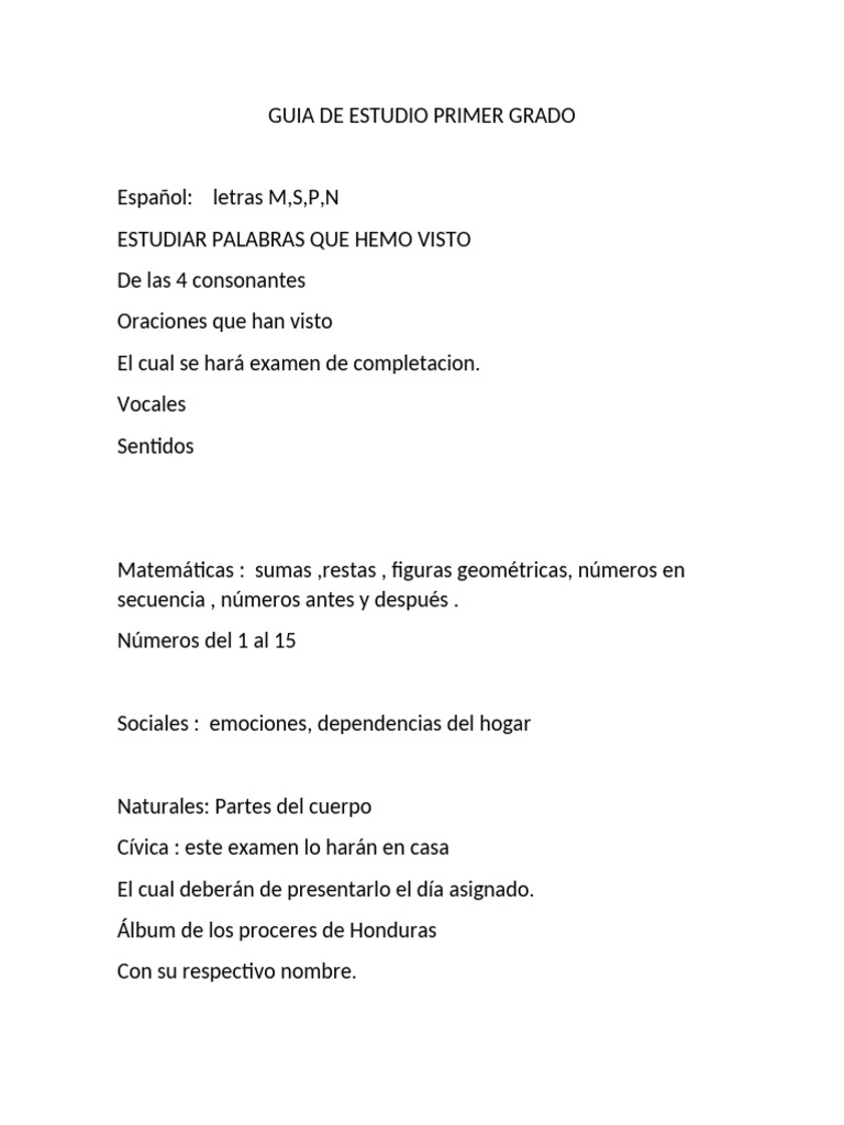 Guía de Estudio para Primer Grado | PDF