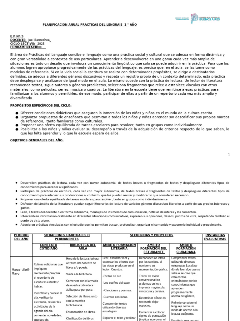 Plan Anual PDL 2do A 2025 | PDF | Escritura | Lingüística