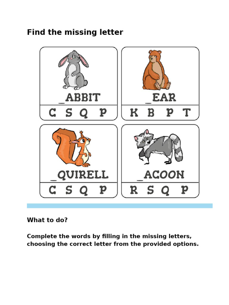 Find The Missing Letter II Eng Literacy Puzzle | PDF