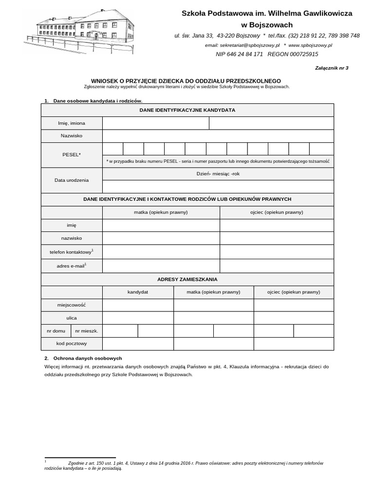 Zal 3. Wniosek o Przyjecie Do Oddzialu Przedszkolnego | PDF