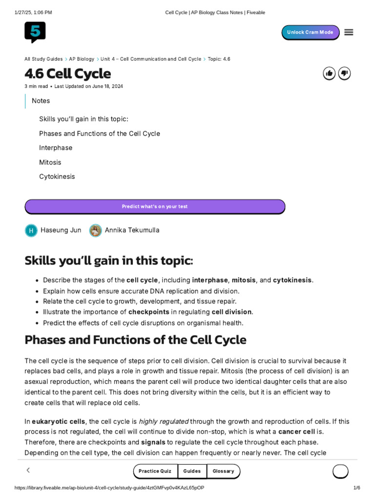 Cell Cycle - AP Biology Class Notes - Fiveable | PDF | Mitosis | Cell Cycle