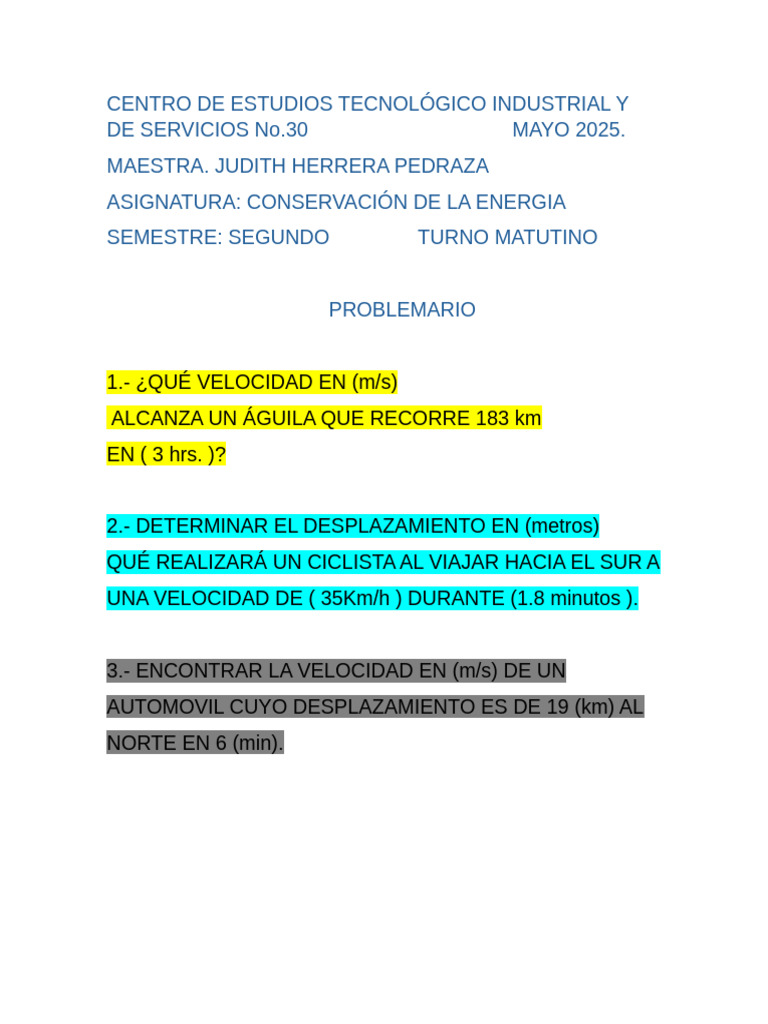 Problemario Energia 2025 | PDF