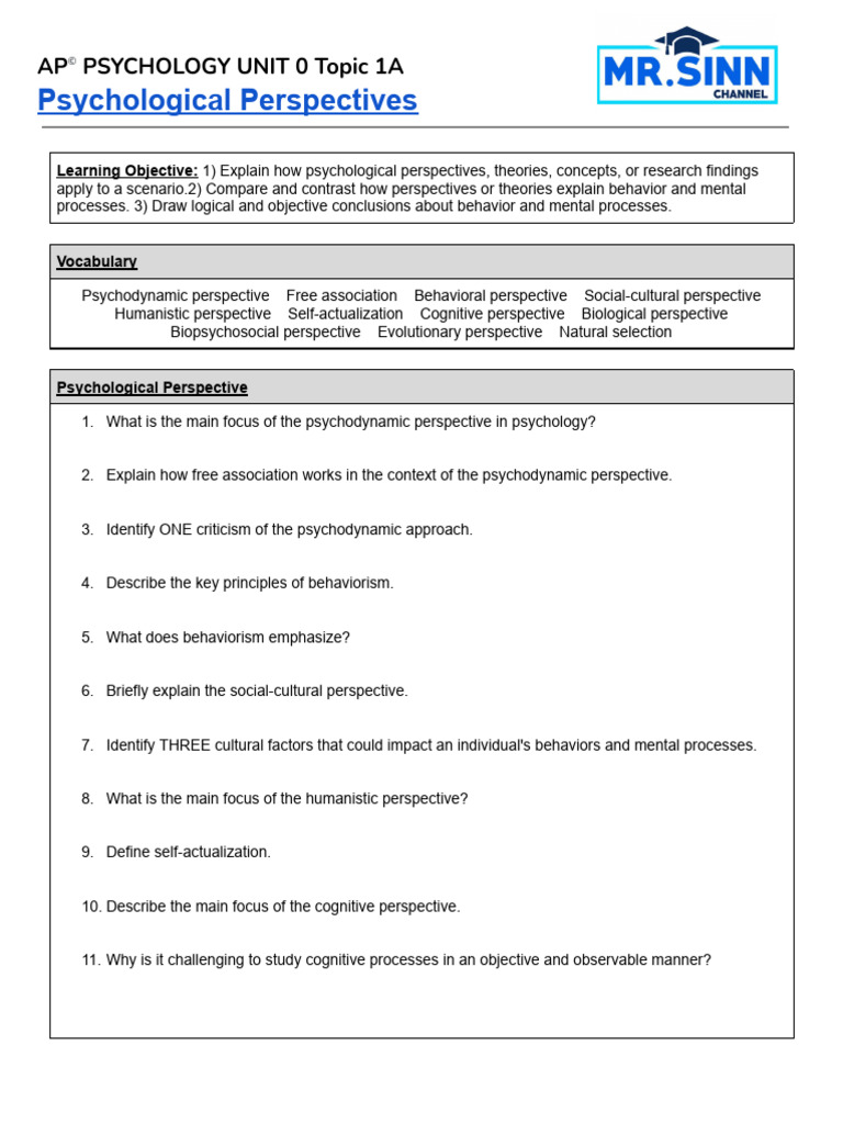 Psychological Perspectives | PDF | Psychology | Cognition