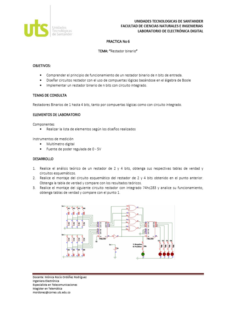 Práctica #6 - Restador Binario | PDF