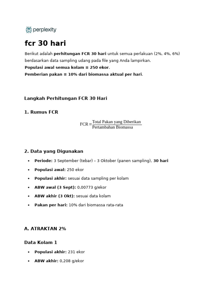 Perhitungan FCR Udang 30 Hari | PDF