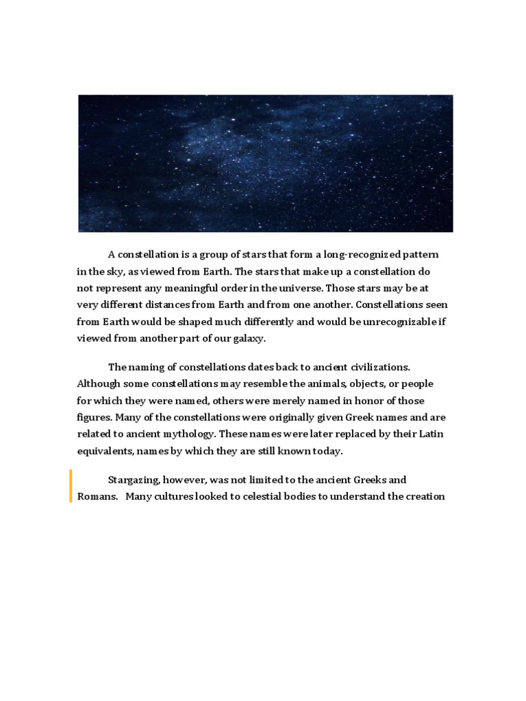 A Constellation Is A Group of Stars That Form A Long | PDF ...