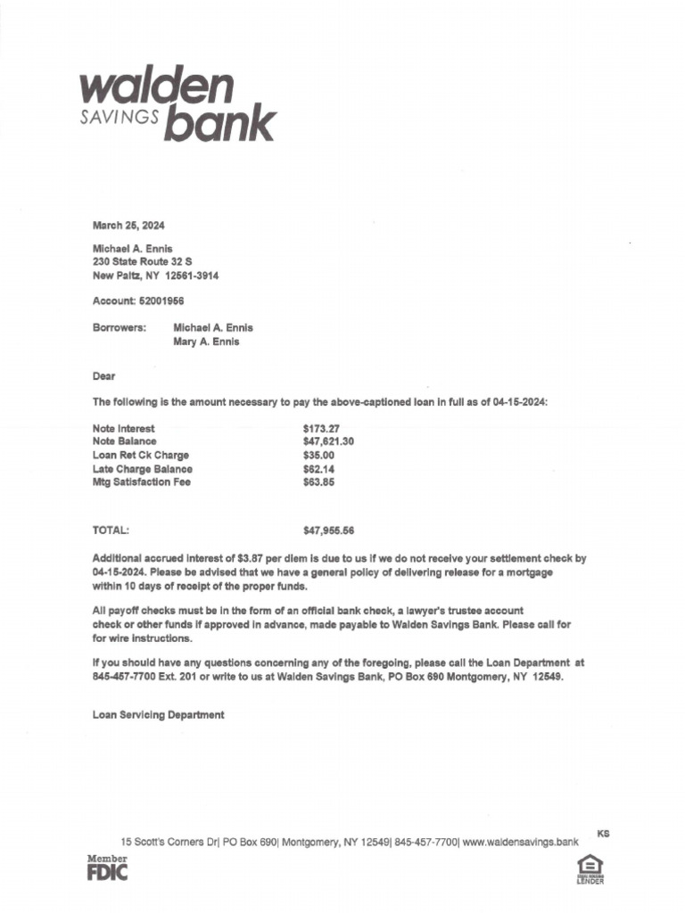 Payoff Letter 1 | PDF