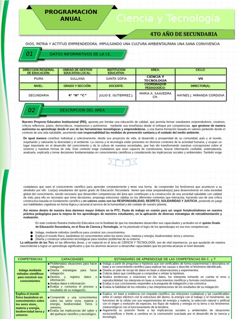 PROGRAMACIÓN ANUAL 4º CYT- 2025 | PDF | Biología Celular) | Evolución