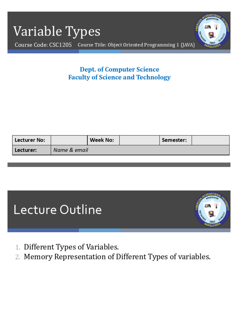 Lecture 3.1 - Variable Types | PDF | Variable (Computer Science) | Scope (Computer Science)