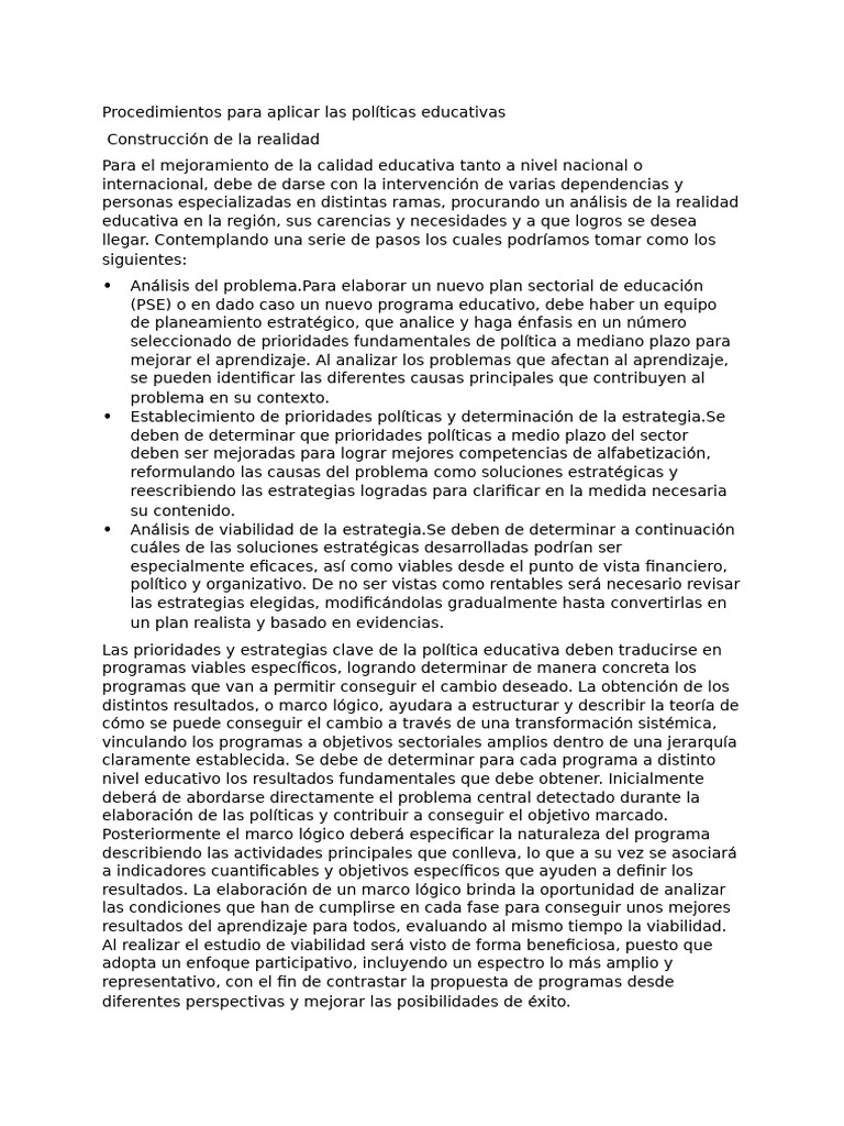 Procedimientos para Aplicar Las Políticas Educativas - Docx - 20250514 - 104514 - 0000 | PDF ...