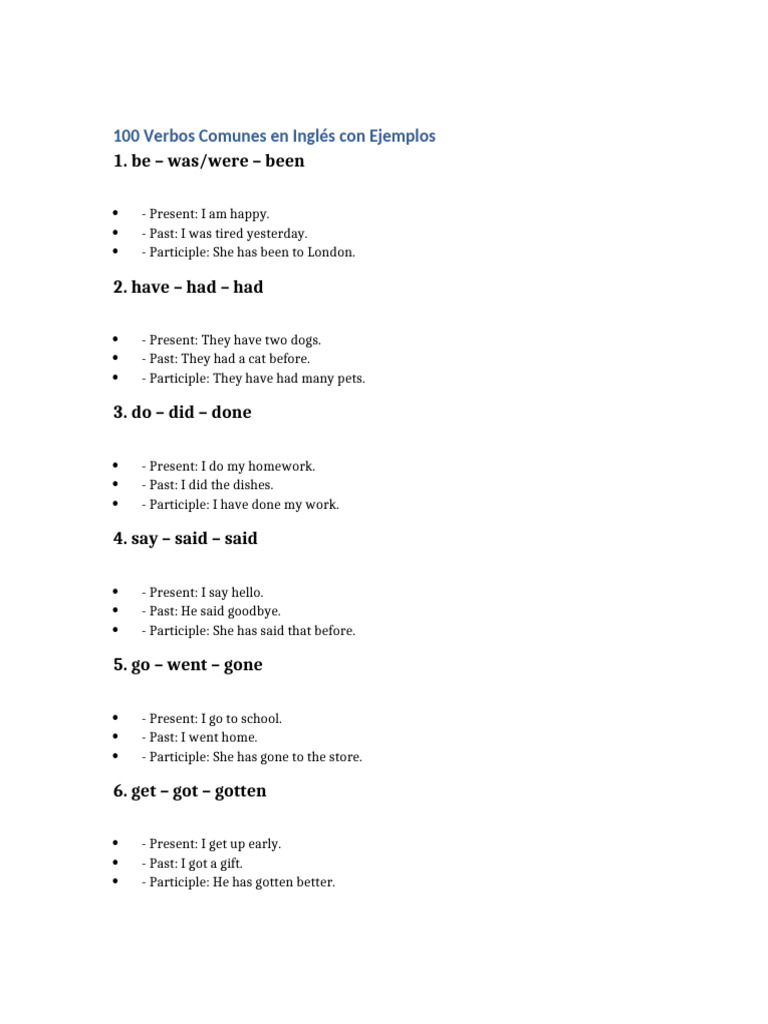 100 Verbos Comunes Ingles FINAL | PDF